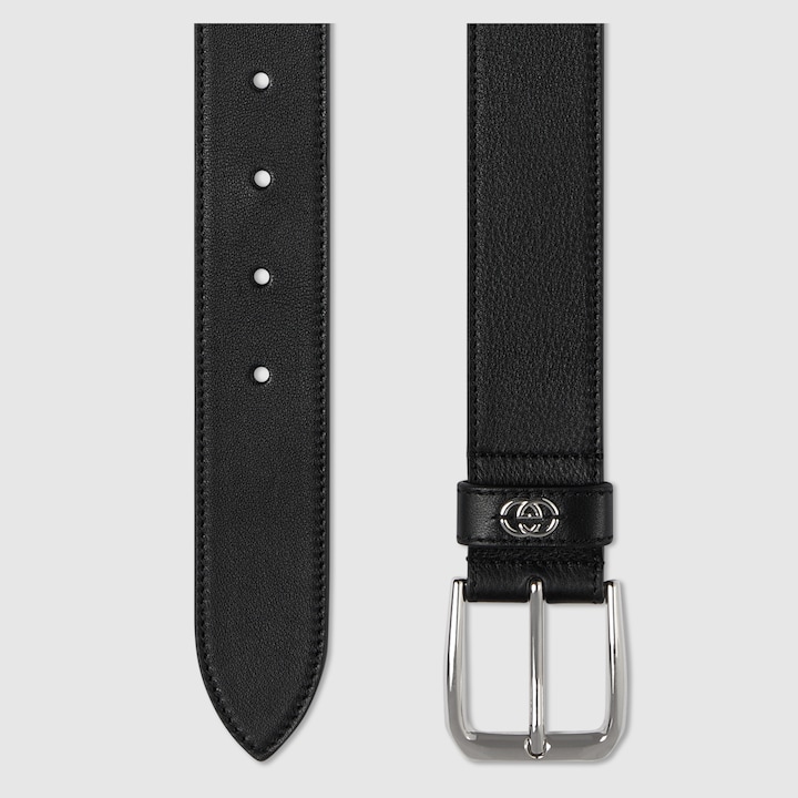 Belt with Interlocking G detail in black leather | GUCCI® US