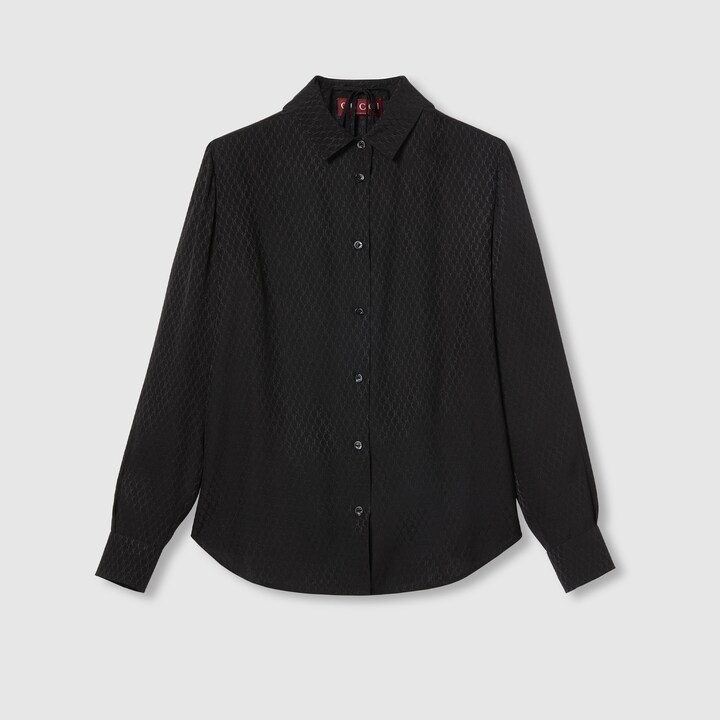 Gucci silk jacquard shirt and bra set in black | GUCCI® UK