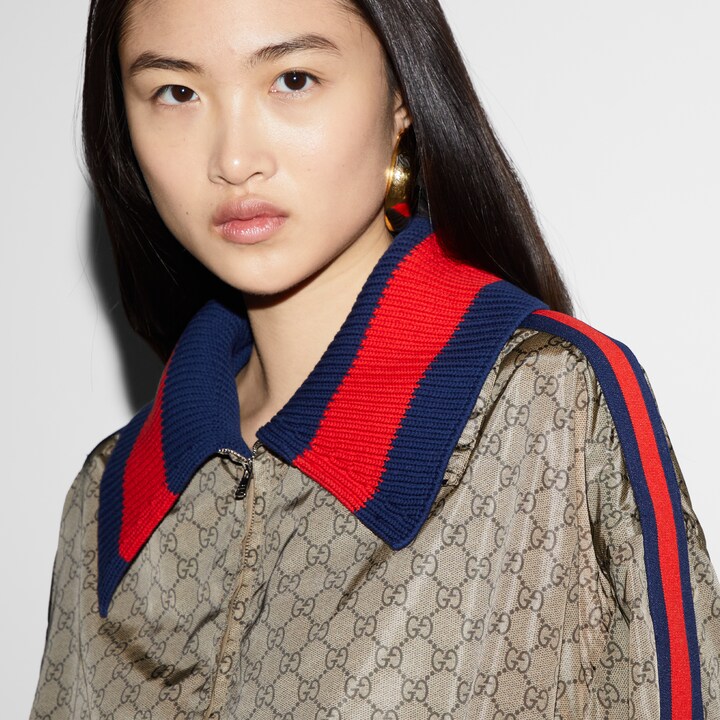 GG nylon jacket in beige and ebony | GUCCI® US
