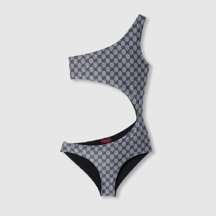 GG stretch jersey swimsuit in blue and white | GUCCI® US