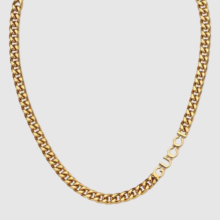 Chain necklace with Gucci script in yellow gold-toned metal | GUCCI® US