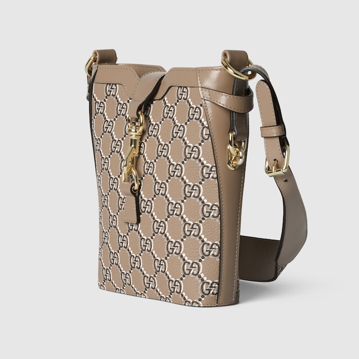 Mini bucket shoulder bag with GG Shadow in taupe leather | GUCCI® Australia