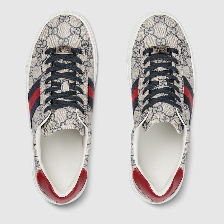 Women's Gucci Ace sneaker with Web in beige and blue Supreme | GUCCI® US