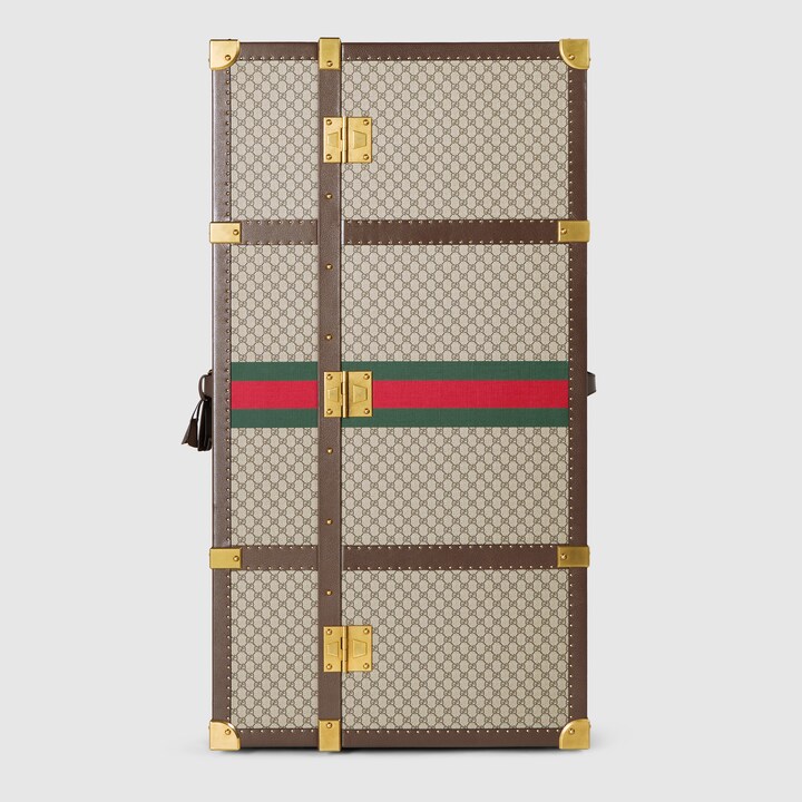 Gucci Savoy maxi rigid shoe trunk in beige and ebony GG Supreme | GUCCI® US