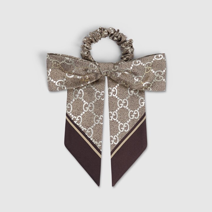 GG silk jacquard scrunchie in brown | GUCCI® US