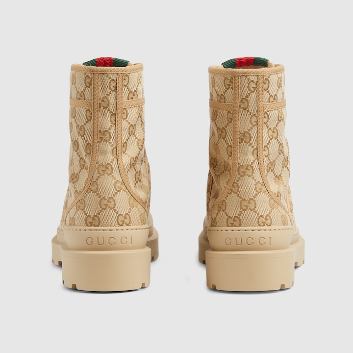 Men's Web boot in beige GG canvas | GUCCI® UK