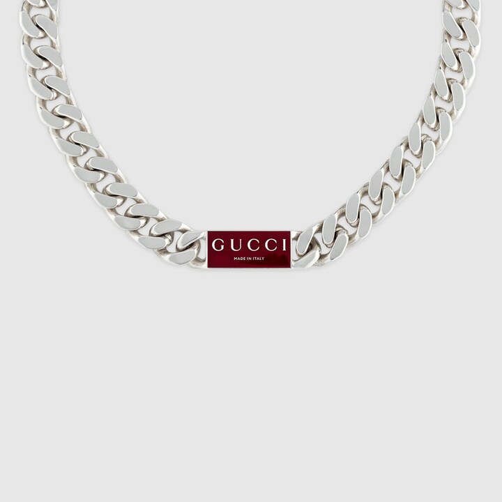 Trademark enamel chain necklace in 925 sterling silver | GUCCI® US