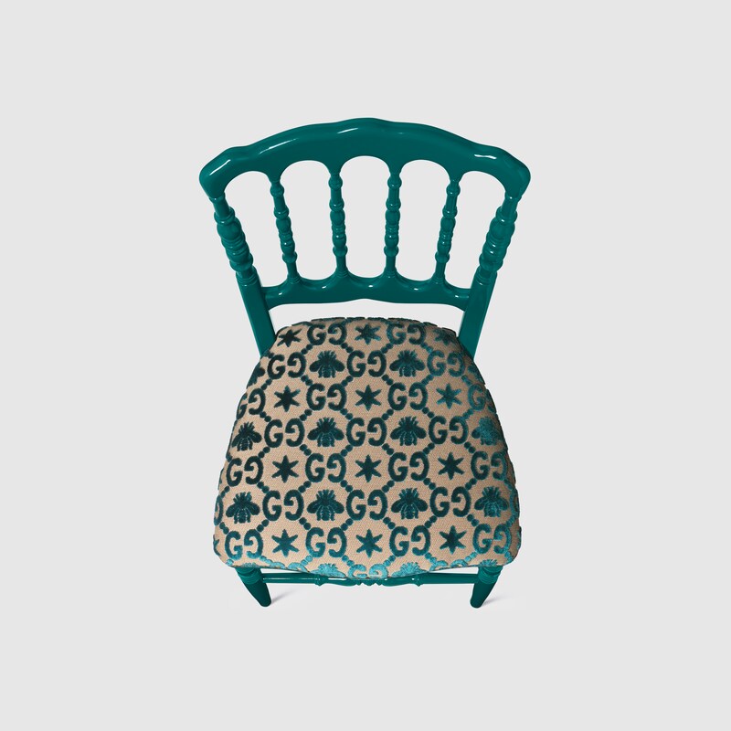 Blue Wood Chair With GG Jacquard | GUCCI® UK