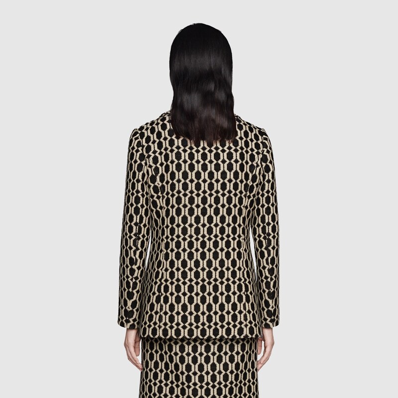 Optical Tweed Jacket In Black & Ivory | GUCCI® US