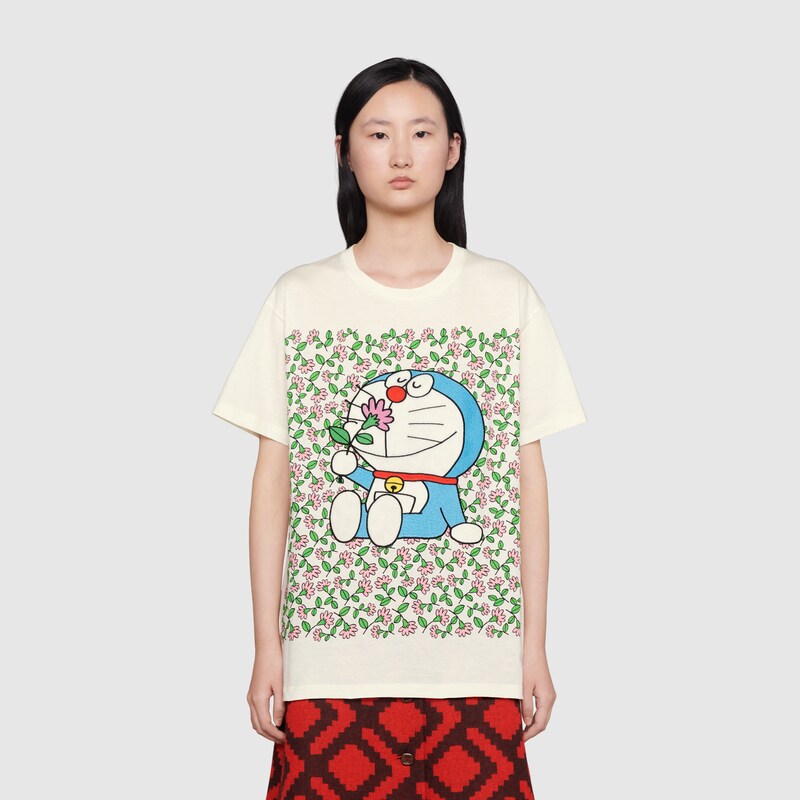 Doraemon x Gucci T-Shirt aus Baumwolle in elfenbein | GUCCI® AT