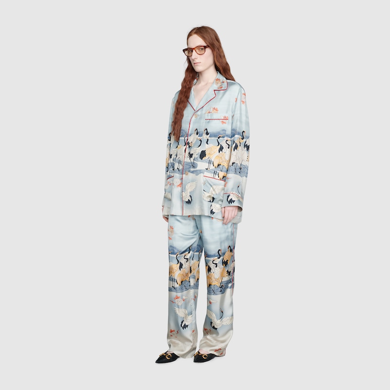 Online Exclusive pond print pajama trousers in light blue | GUCCI® UK