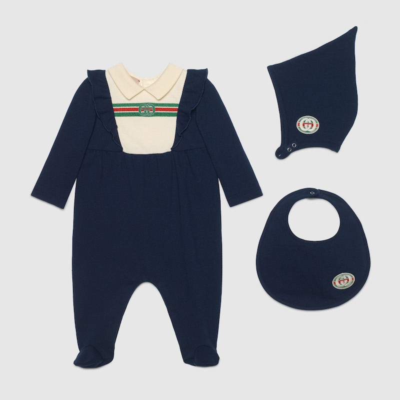 Baby cotton gift set with Interlocking G in dark blue | GUCCI® US