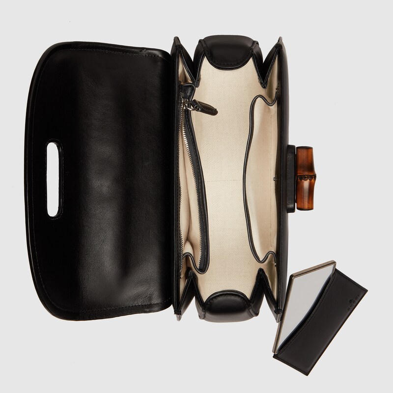 Medium top handle bag with Bamboo in black leather | GUCCI® US