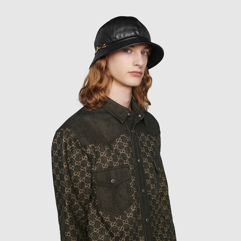 Cappello a cloche in pelle in nero | GUCCI® Italia