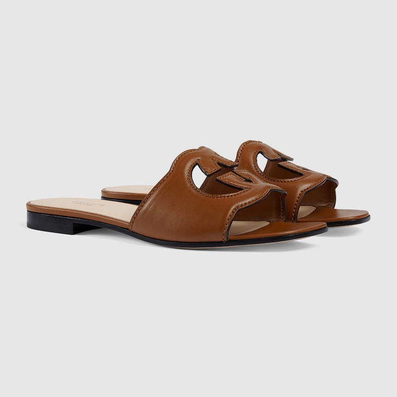 Women's slide sandal with Interlocking G in cuir leather | GUCCI® ZA