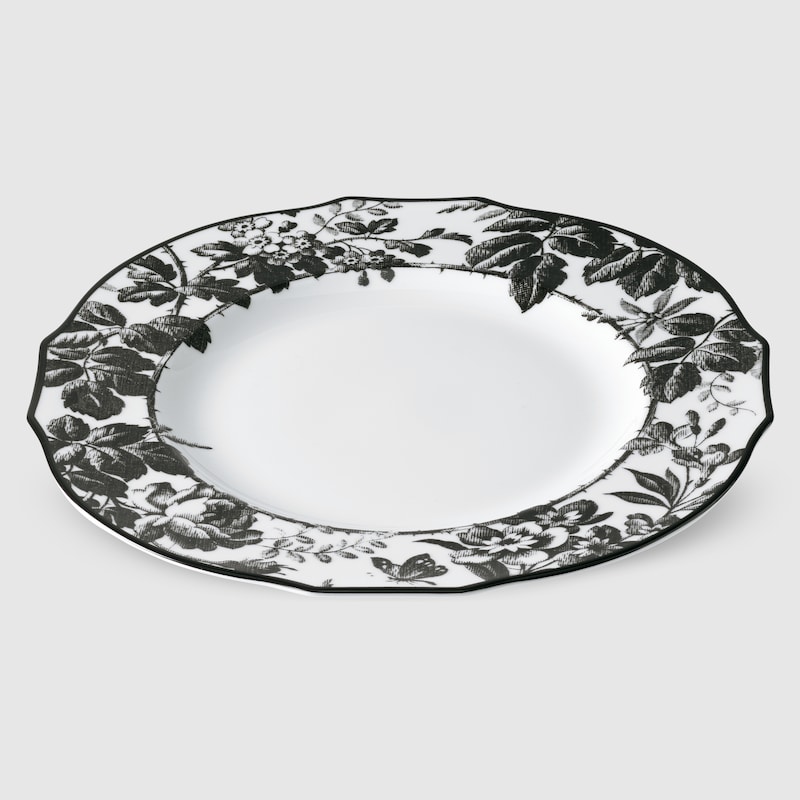 Herbarium dinner plate, set of two in black and white porcelain | GUCCI® AE