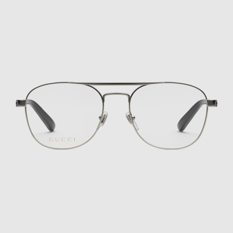 Round metal optical frame in ruthenium metal | GUCCI® Canada