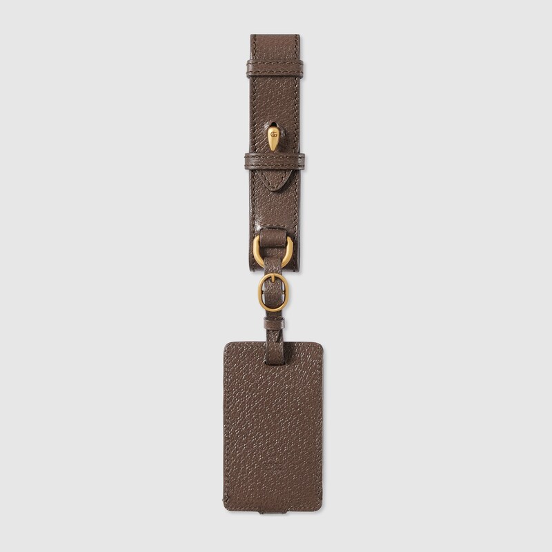 Square identification travel tag in brown leather | GUCCI® NO