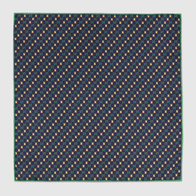 GG animal print silk pocket square in dark blue and yellow | GUCCI® UK