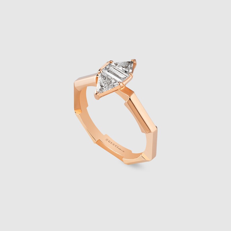 Gucci Link to Love baguette and trilliant diamond ring in 18k rose gold ...