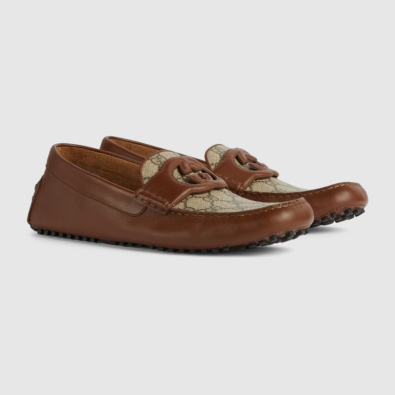 Men's driver with Interlocking G in brown leather | GUCCI® AE