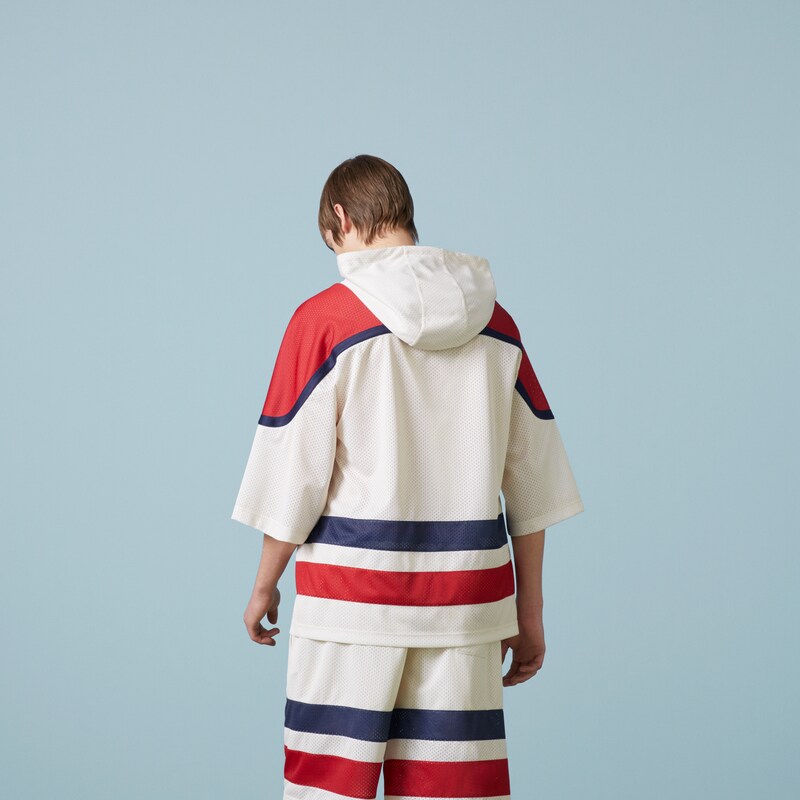 Mesh fabric sweatshirt with patch in off white | GUCCI® AE