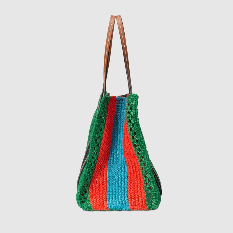 Medium Interlocking G tote bag in green raffia effect | GUCCI® TR