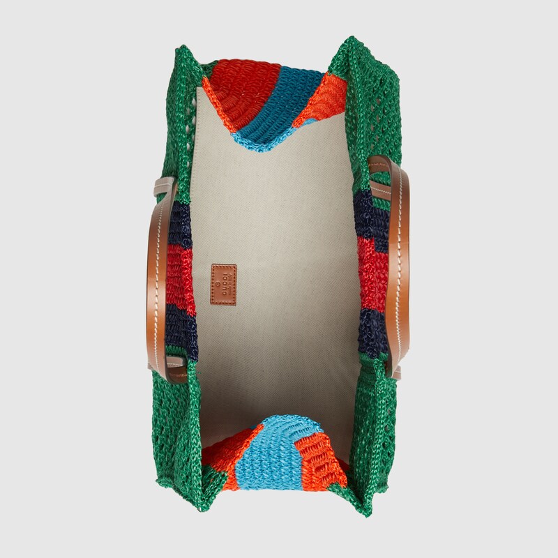 Medium Interlocking G tote bag in green raffia effect | GUCCI® TR