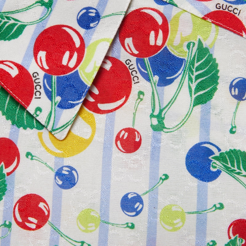 Gucci cherrie striped print cotton shirt in ivory and light blue ...