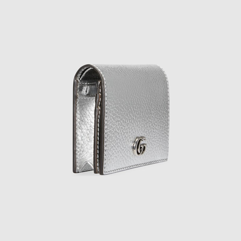 GG Marmont card case wallet in metallic silver leather | GUCCI® Australia