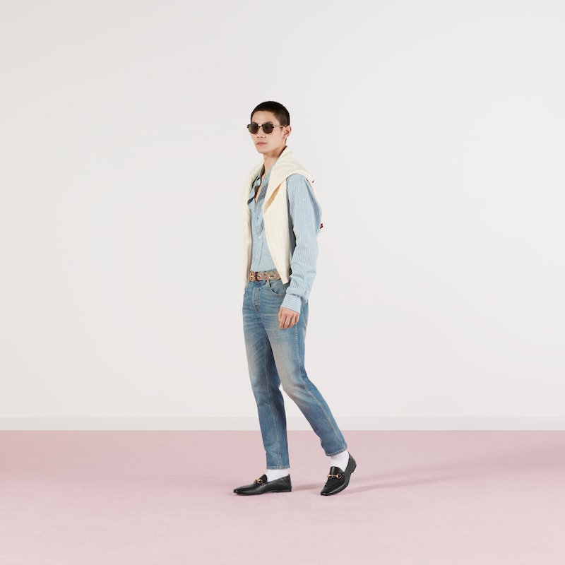 Gg Stripe Fil Coupé Cotton Shirt In Light Blue And White Gucci® Za