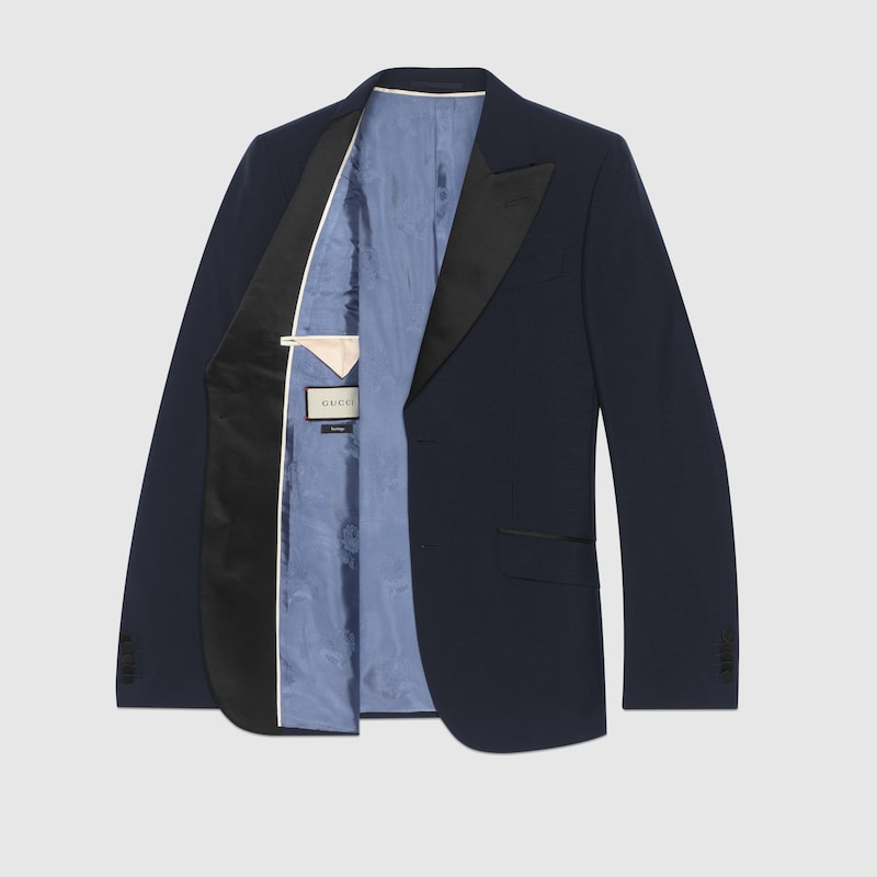 Fitted mohair wool tuxedo in dark blue mohair | GUCCI® UK