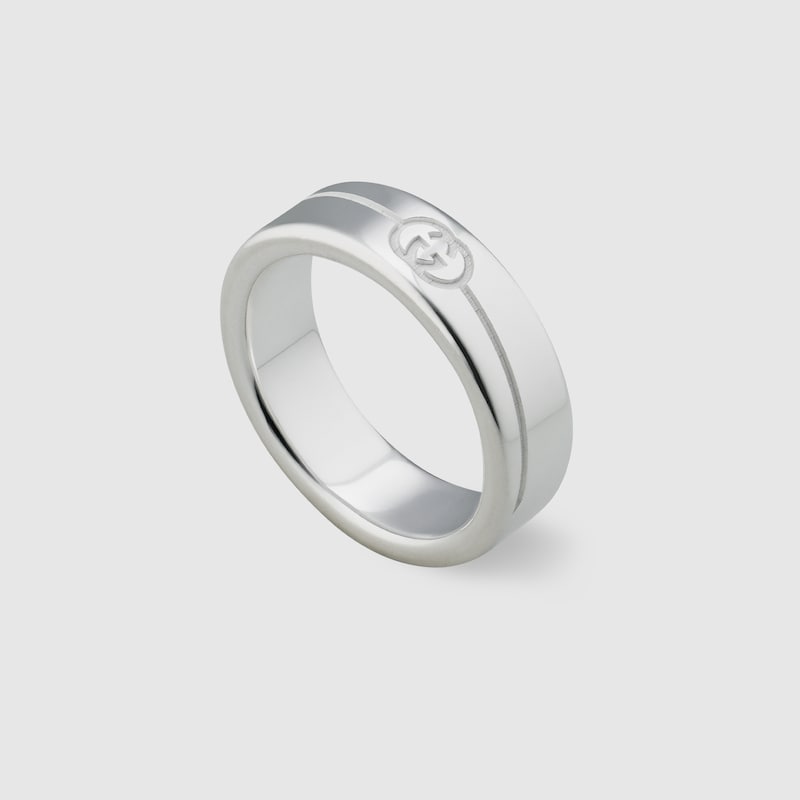 Diagonal Interlocking G ring in 925 sterling silver | GUCCI® US