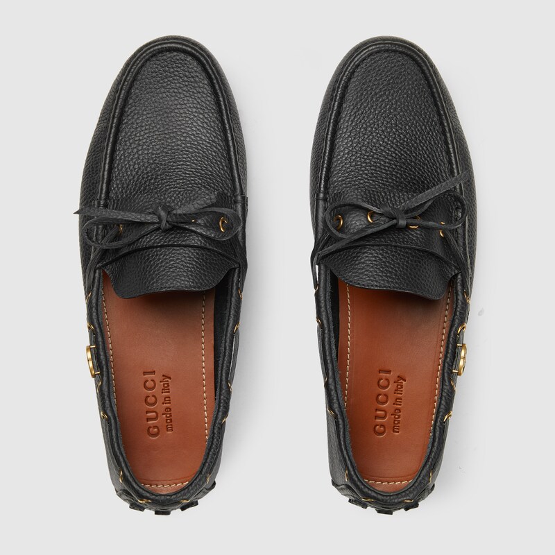 Men's driver with Interlocking G in black leather | GUCCI® 香港