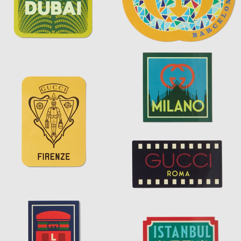 Gucci Cities luggage stickers in multicolour | GUCCI® UK