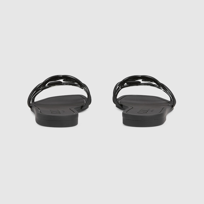 Women's Interlocking G slide sandal in black rubber | GUCCI® US