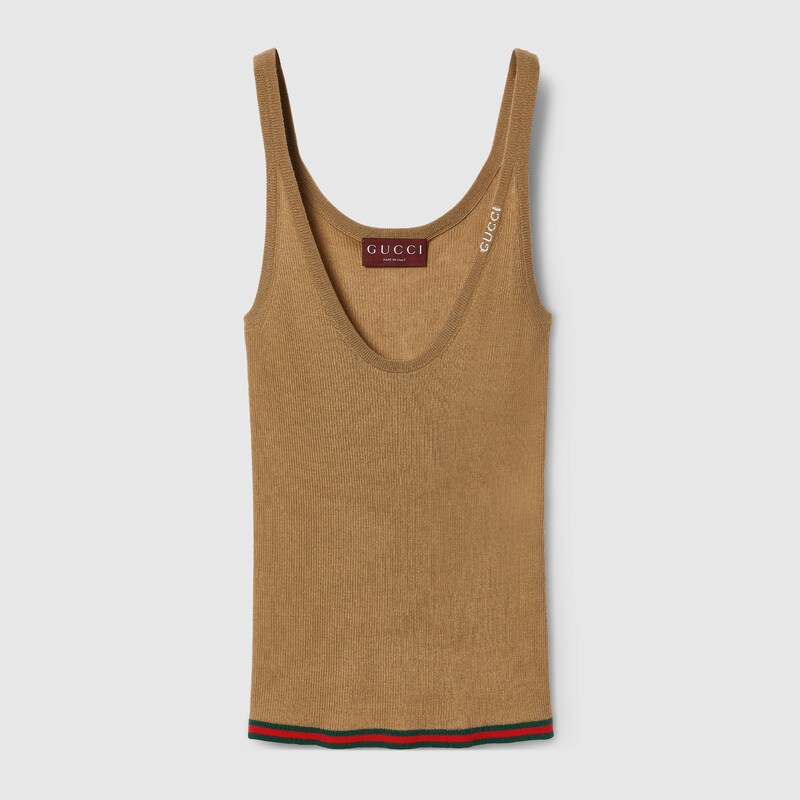 Fine rib cashmere and silk tank top in camel | GUCCI® UK