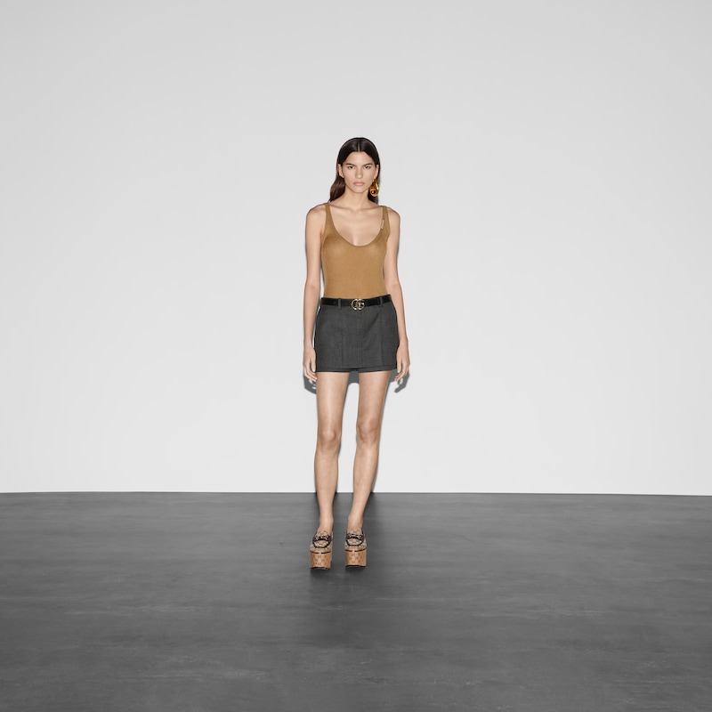 Fine rib cashmere and silk tank top in camel | GUCCI® UK