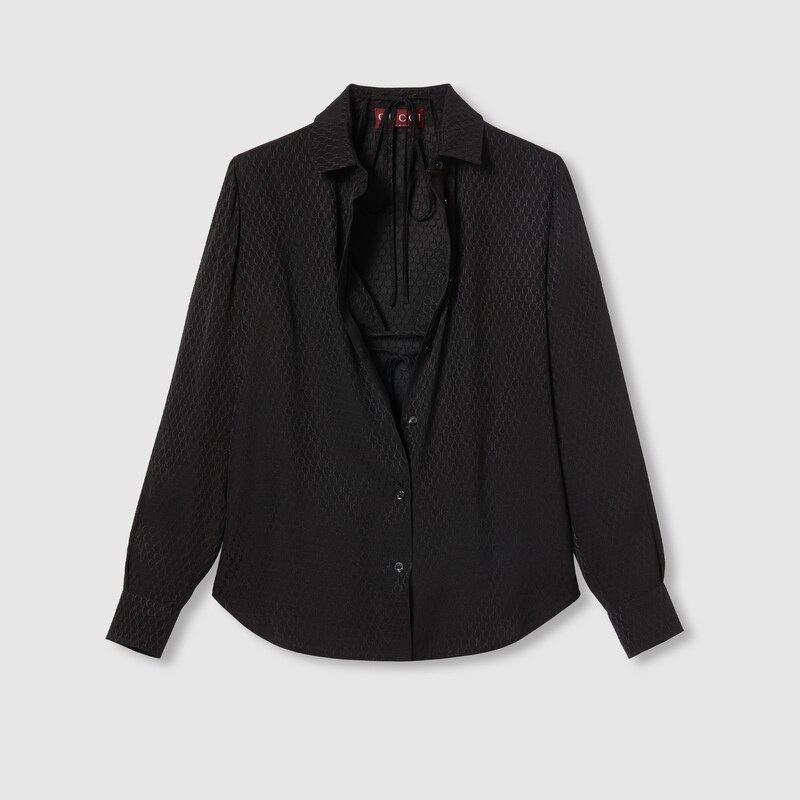 Gucci silk jacquard shirt and bra set in black | GUCCI® UK