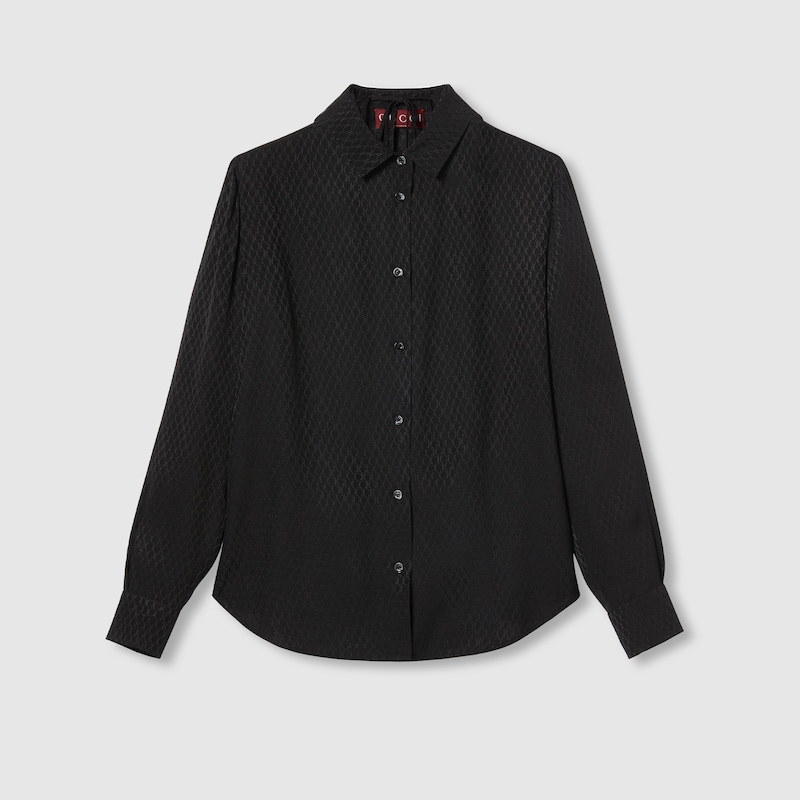 Gucci silk jacquard shirt and bra set in black | GUCCI® UK