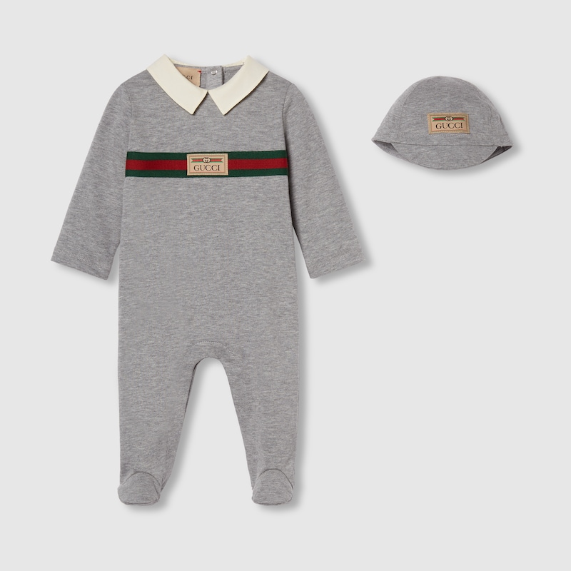Baby cotton two-piece gift set in light grey | GUCCI® US