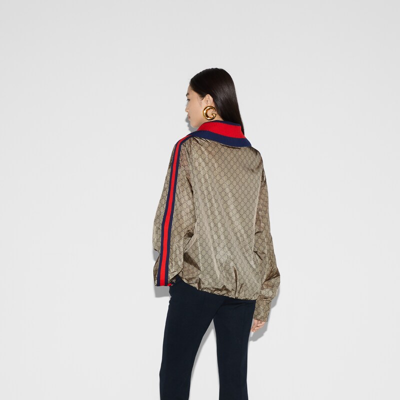 GG nylon jacket in beige and ebony | GUCCI® US