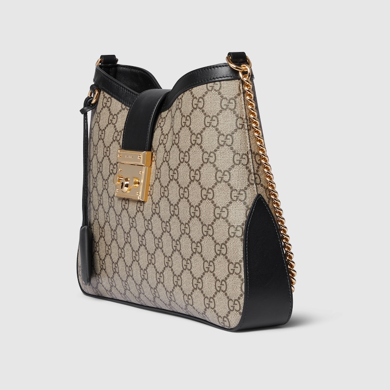Padlock GG medium shoulder bag in black leather trim | GUCCI® US