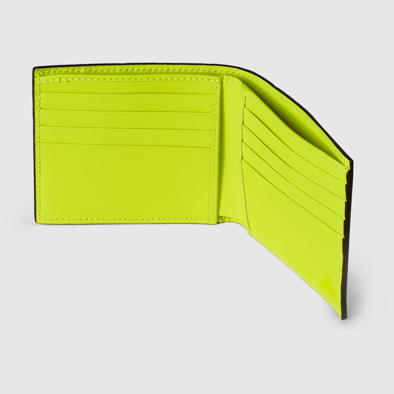 GG rubber-effect bi-fold wallet in fluorescent yellow leather | GUCCI ...