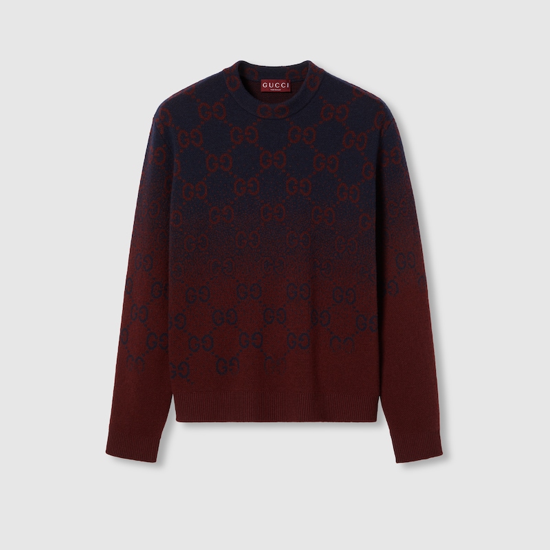 GG degradé wool jacquard sweater in dark blue and bordeaux | GUCCI® UK