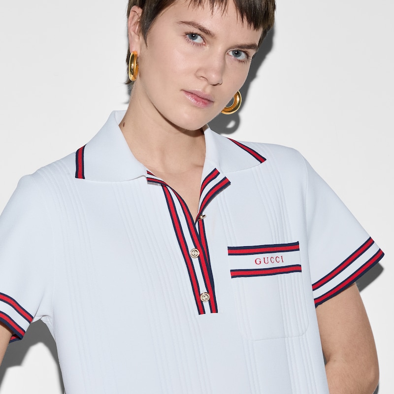 Polo dress with Web trim in ivory and red | GUCCI® US