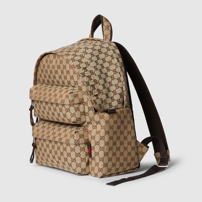 Medium backpack with Gucci logo in beige and ebony GG canvas | GUCCI® 香港