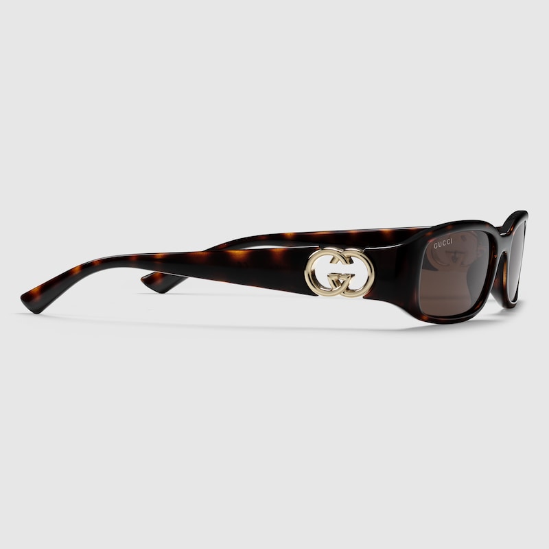 Rectangular frame sunglasses in dark tortoiseshell | GUCCI® US