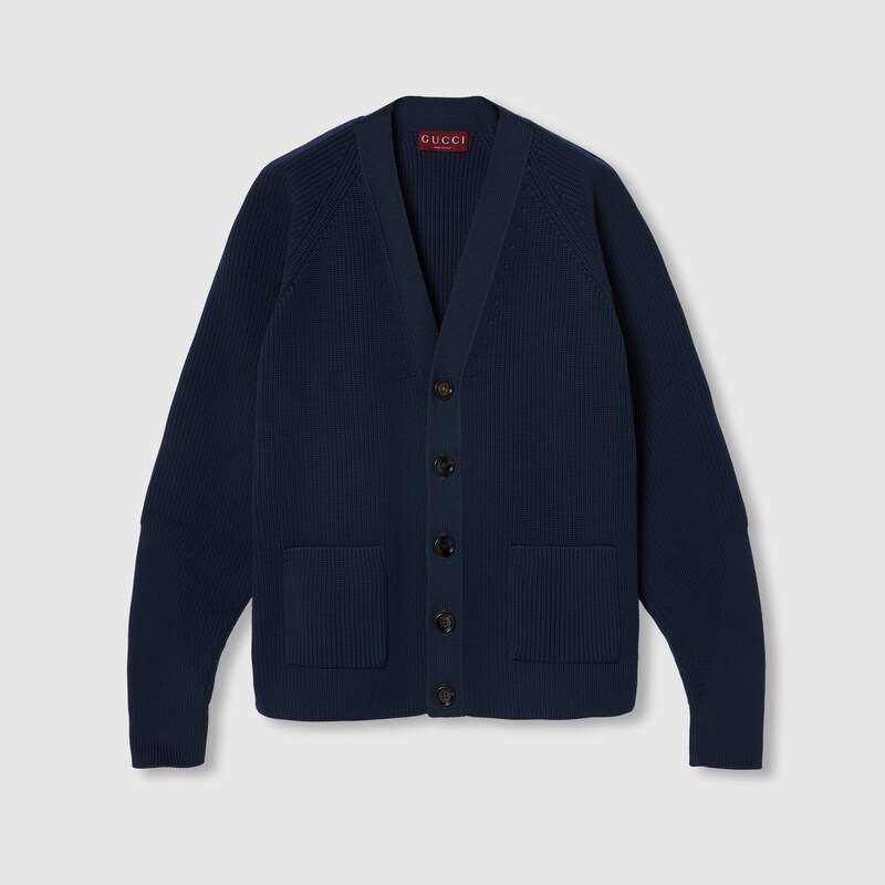 Chunky rib knit cardigan in blue | GUCCI® UK