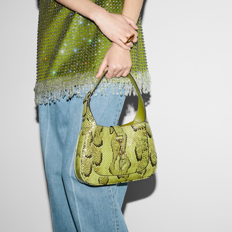 Gucci Jackie python shoulder bag in green and black | GUCCI® US